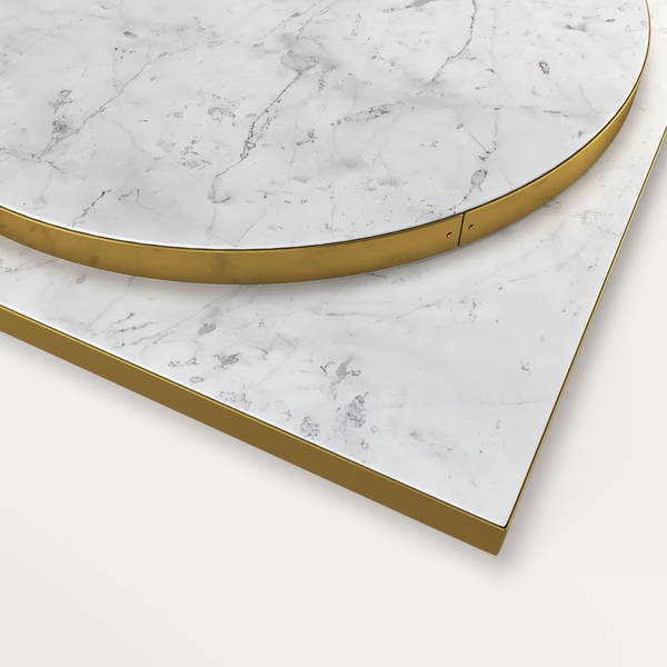 Carrara Marble Table Top with Brass Band Edging | Contract Chair Co